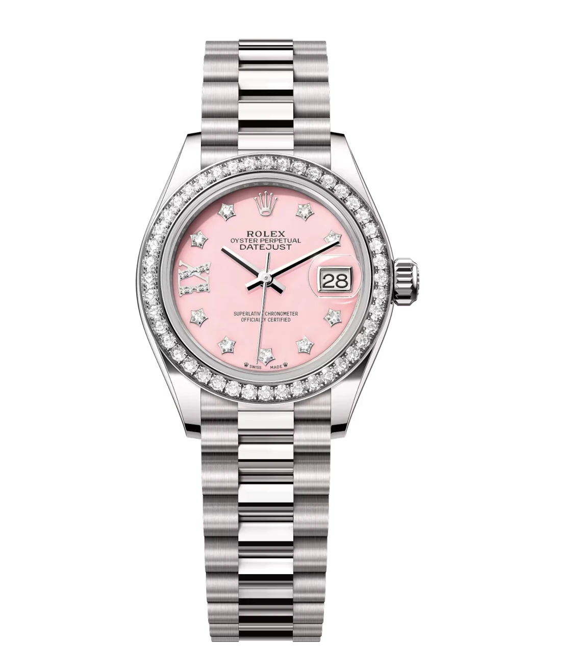 Rolex Lady-Datejust 28 Oyster Perpetual 18 ct white gold pink opal ...